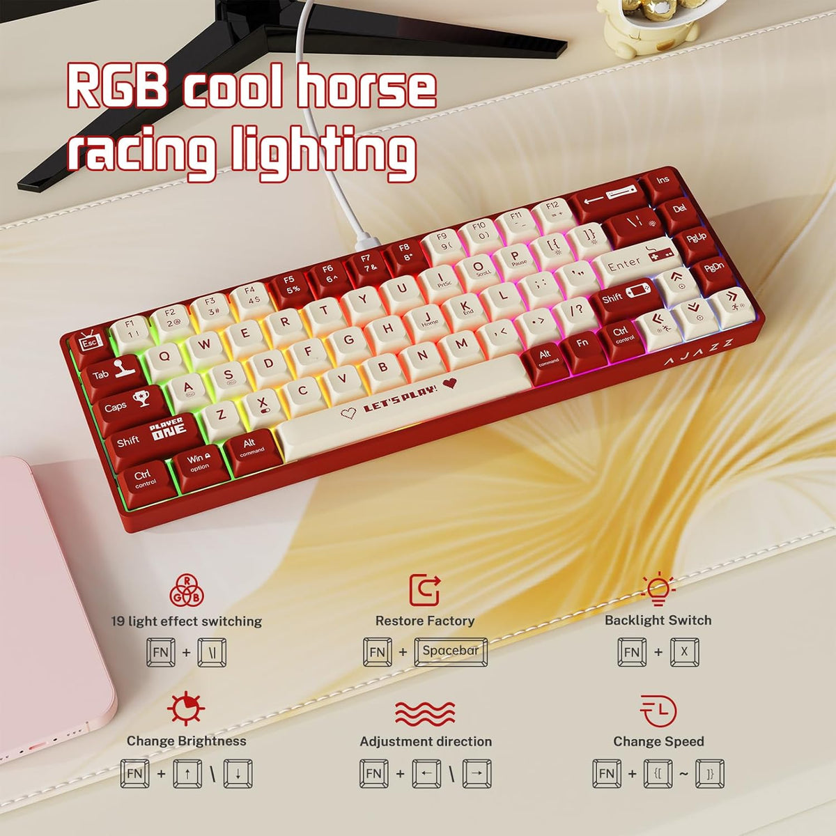 AJAZZ Keyboard AK680 Mechanical Gaming Keyboard Wired Red and White ...